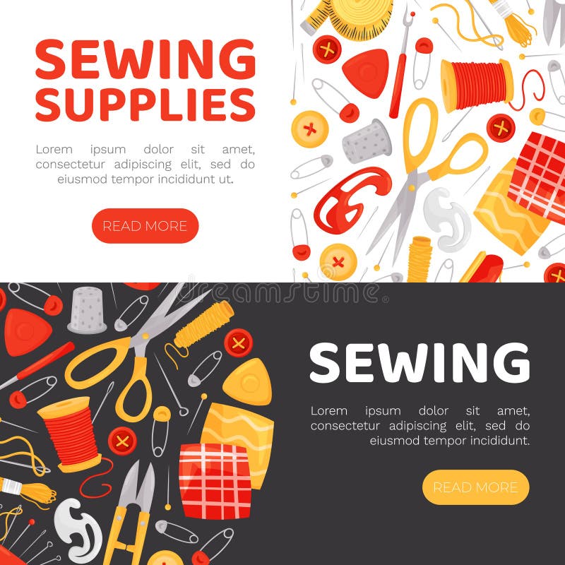 Sewing Banner Design with Tools for Handmade Craft Vector Template ...