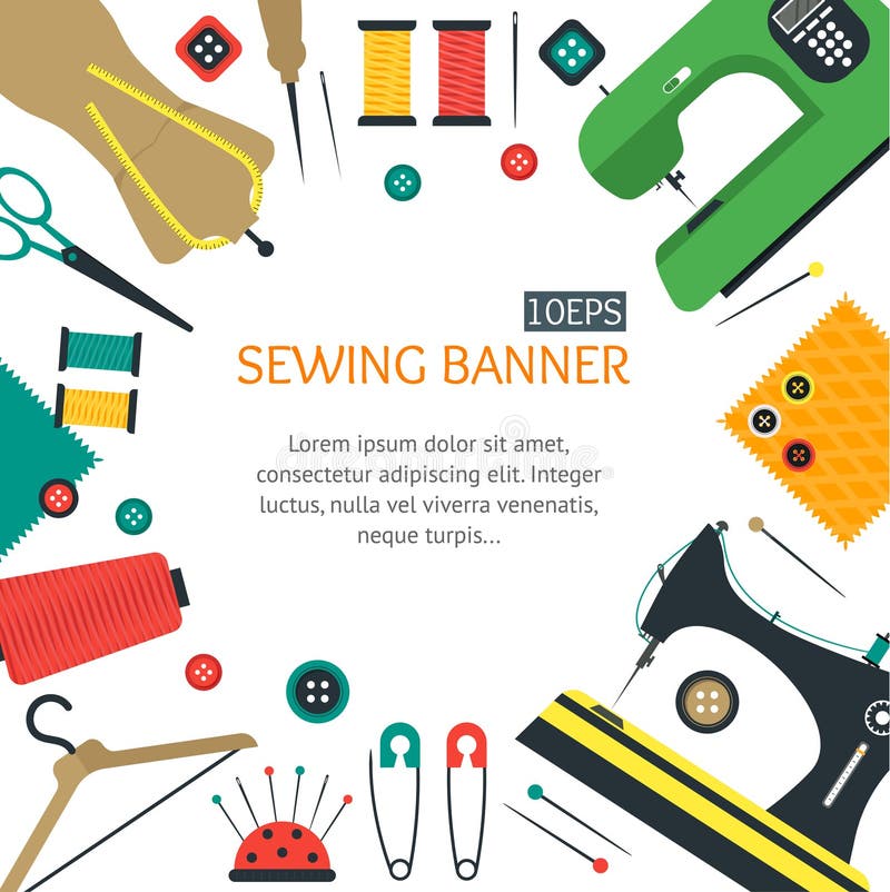 Sewing Banner Flat Design Style. Vector Stock Vector - Illustration of ...