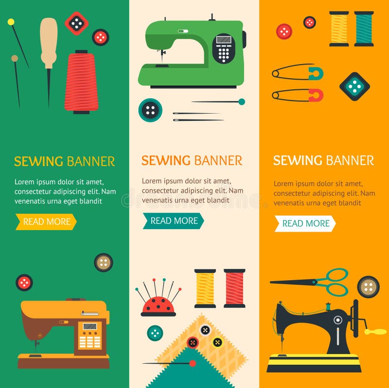 Sewing Banner Flat Design Style. Vector Stock Vector - Illustration of ...