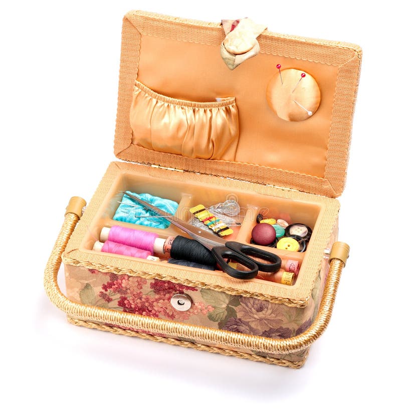 Sewing Box Isolated on White Background Stock Image - Image of hobbies ...