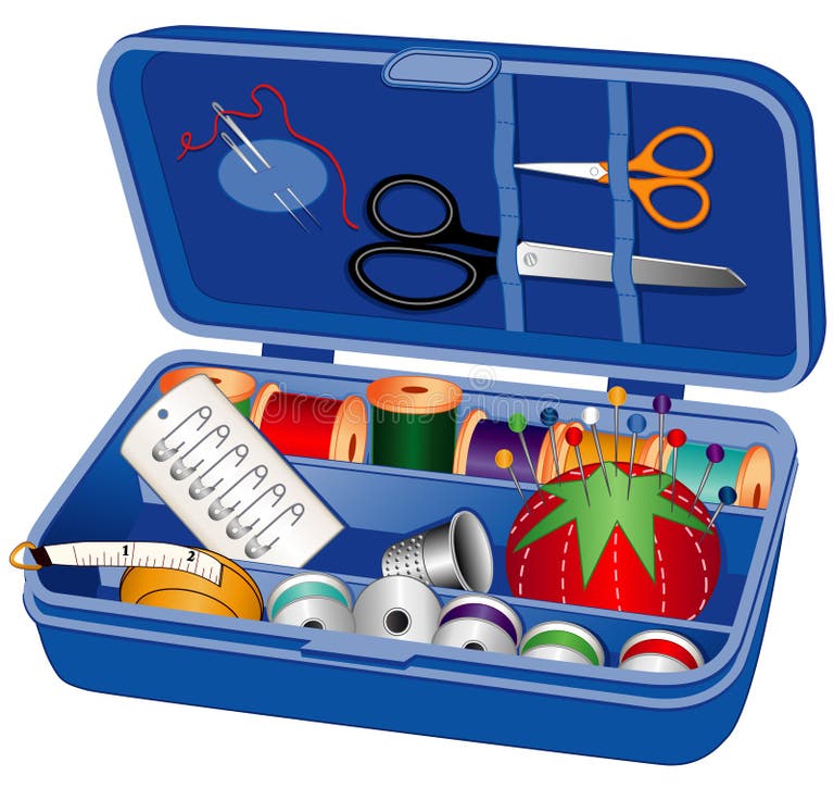 Sewing Box with Tools and Supplies Stock Vector - Illustration of gold ...