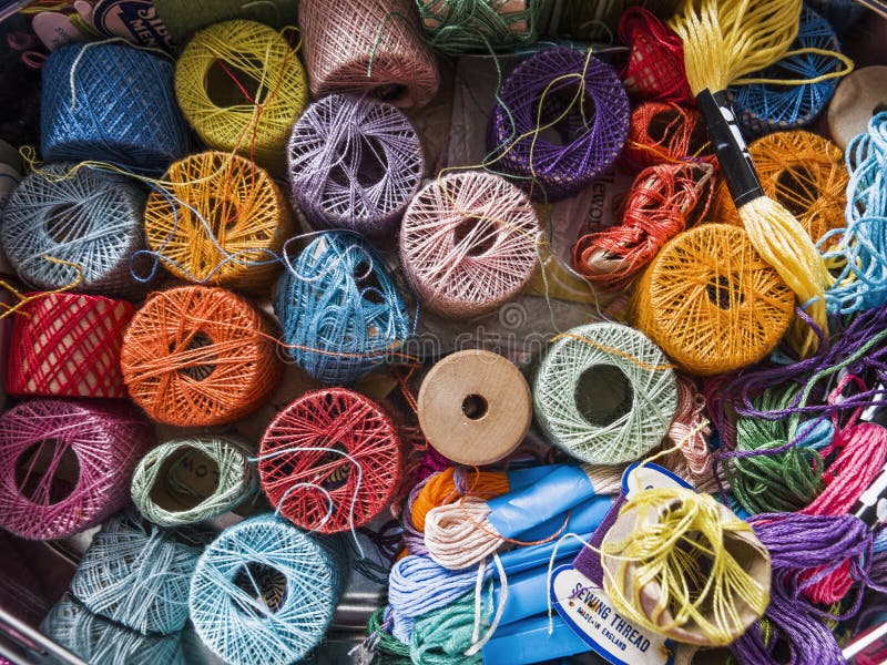 Sewing Box with Threads of Various Colours and Sizes Stock Photo ...