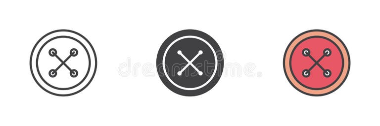 Sewing Button Icon Set in Line, Solid and Filled Colorful Styles Stock ...