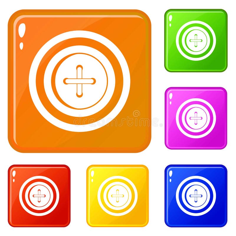 Sewing Button with a Thread Icons Set Vector Color Stock Vector ...