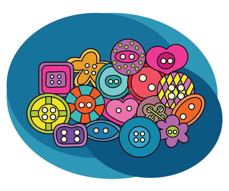 Sewing Buttons Design Set. Cartoon Free Hand Draw Doodle. Stock Vector ...