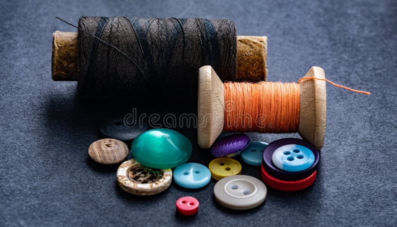 Sewing Buttons and Thread Spool Stock Photo - Image of collection ...