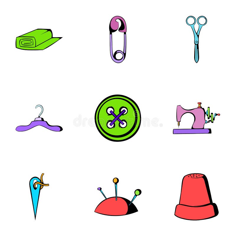 Sewing Clothes Icons Set, Cartoon Style Stock Vector - Illustration of ...
