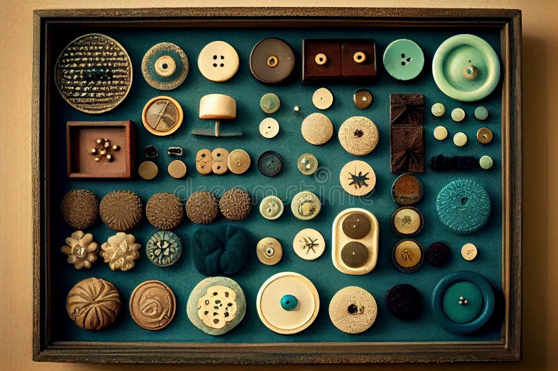 Sewing Collection on Wood, Buttons and Thread ,generative AI Stock ...