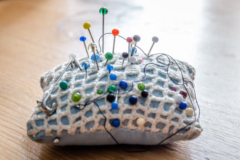 Sewing Cushion with Colored Pins Stock Image - Image of color, pinhead ...