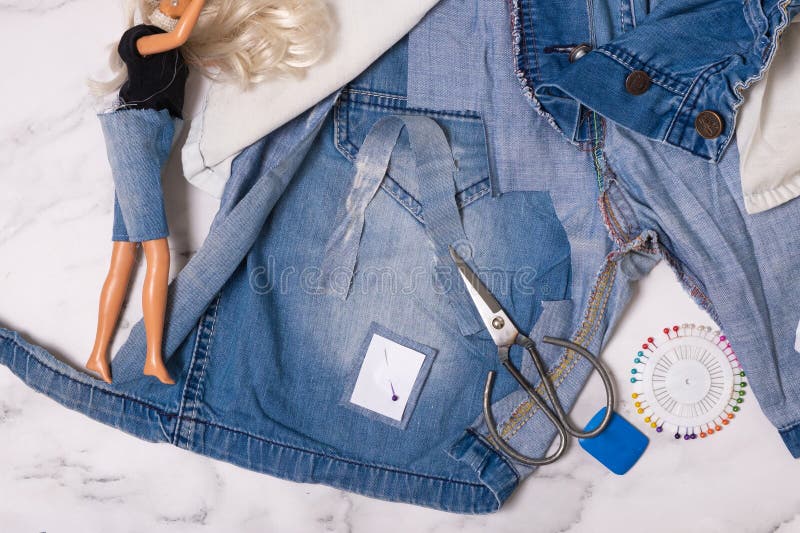 Sewing Doll Clothes from Worn Denim Shorts. Reusing Thing, Resycling ...