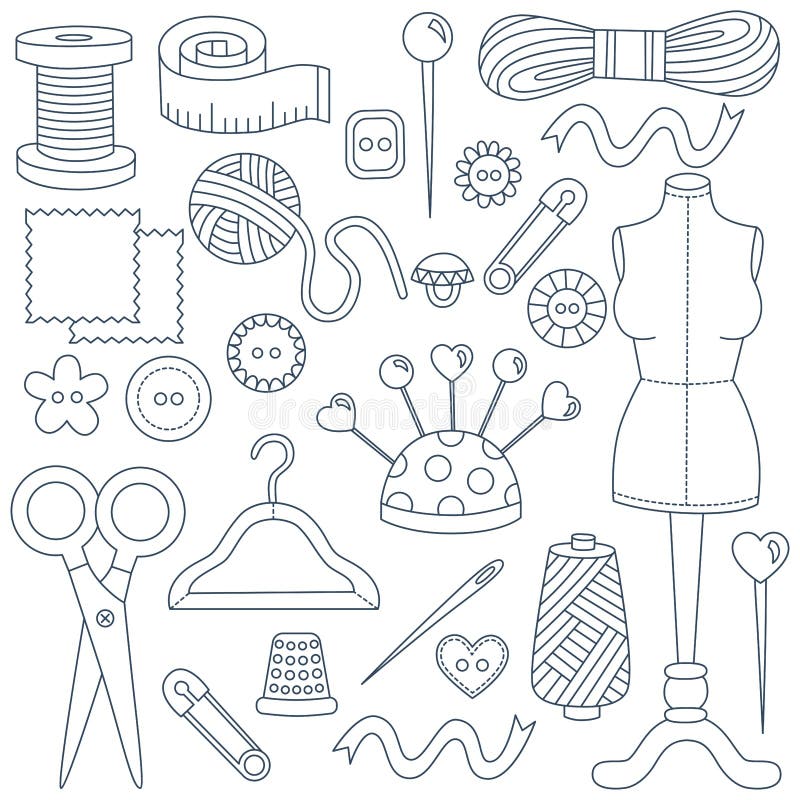Sewing doodle icons set stock vector. Illustration of drawn - 100143460