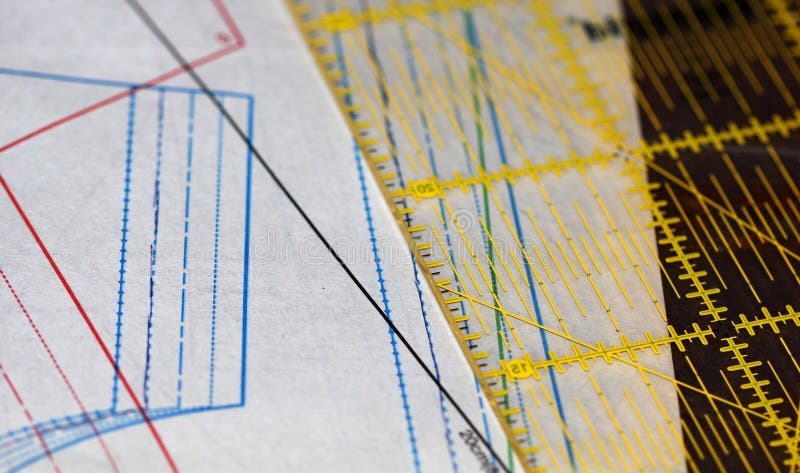 Sewing Drawing, Ruler and Tracing Paper on the Table Stock Image ...