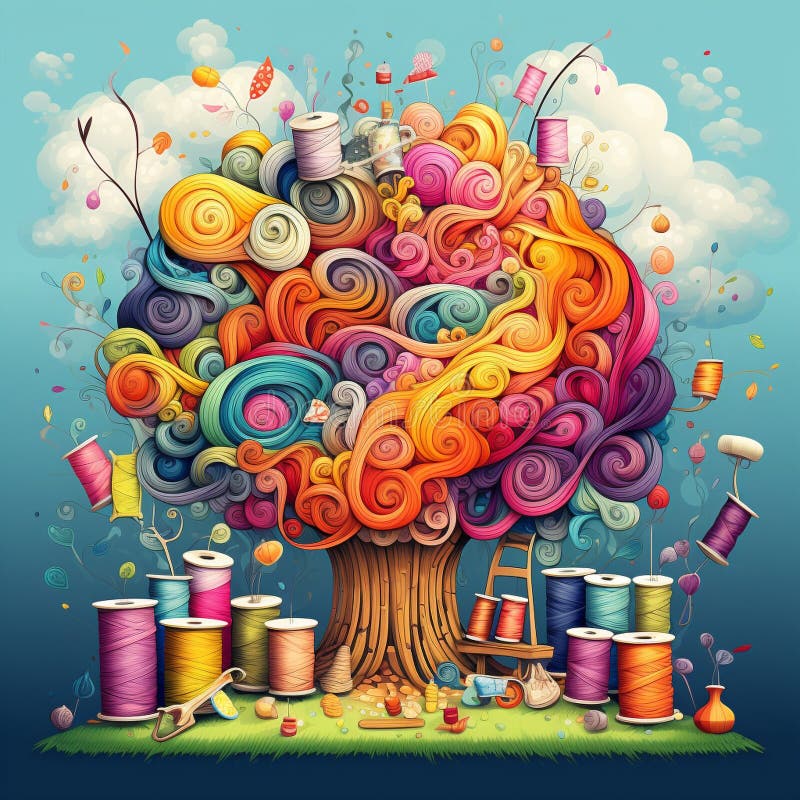 Sewing Dreams: a Whirlwind of Imagination and Fabric Stock Image - Image of dreamlike ...