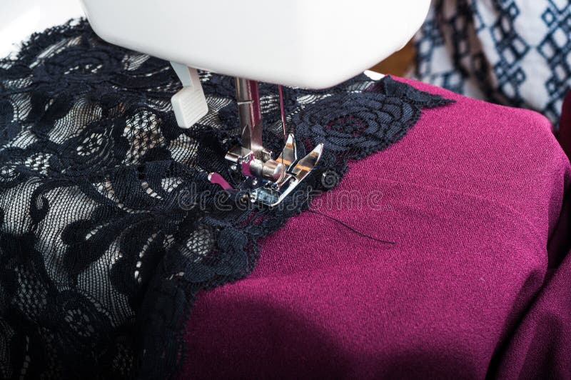 Sewing Dress with Sewing Machine Stock Image - Image of dress, design ...