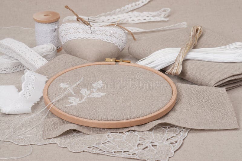 Sewing and Embroidery Craft Kit. Natural Linen Stock Photo - Image of ...