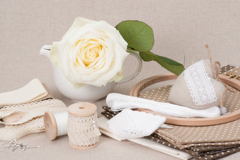 Sewing and Embroidery Craft Kit. Tailoring Stock Image - Image of dots ...