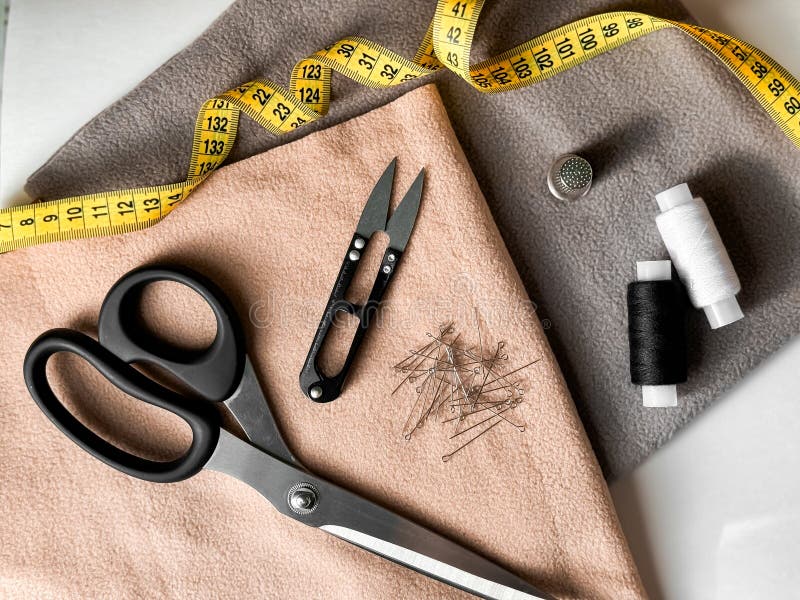 Sewing Essentials. Tailoring Tools with Fabric, Scissors, and Measuring ...