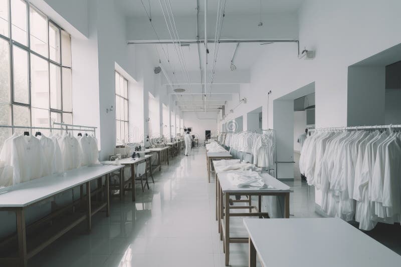 Sewing Factory with Lots of White Clothes. Generative Ai Stock ...