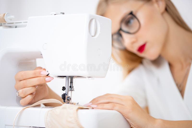 Sewing Factory, Woman Tailor Works on Machine Stock Image - Image of ...