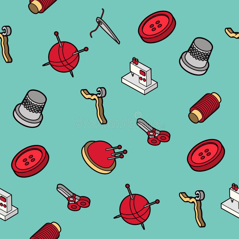 Sewing Flat Outline Isometric Pattern Stock Vector - Illustration of ...