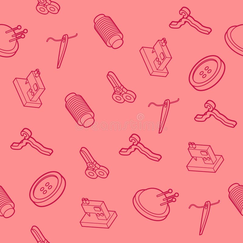 Sewing Flat Outline Isometric Pattern Stock Vector - Illustration of ...