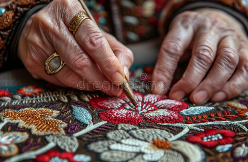 Sewing Hand Hand Embroidery Hand Tutorial on Hand Embroidery, Stock ...