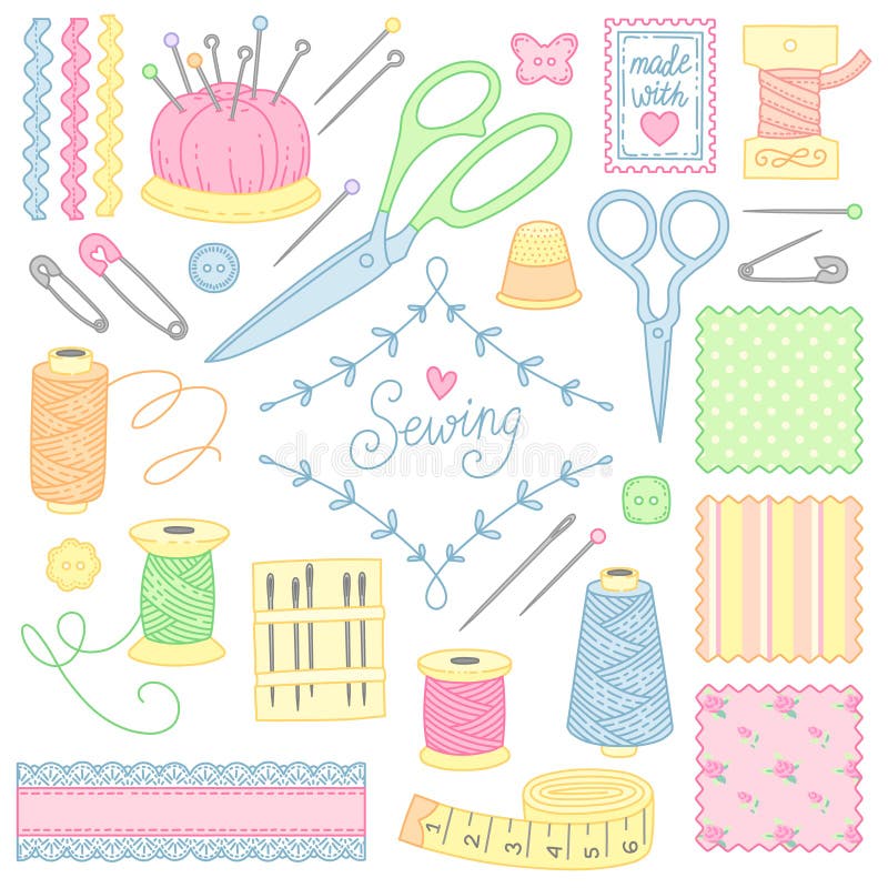 Sewing and handmade set stock vector. Illustration of scissors - 133234549