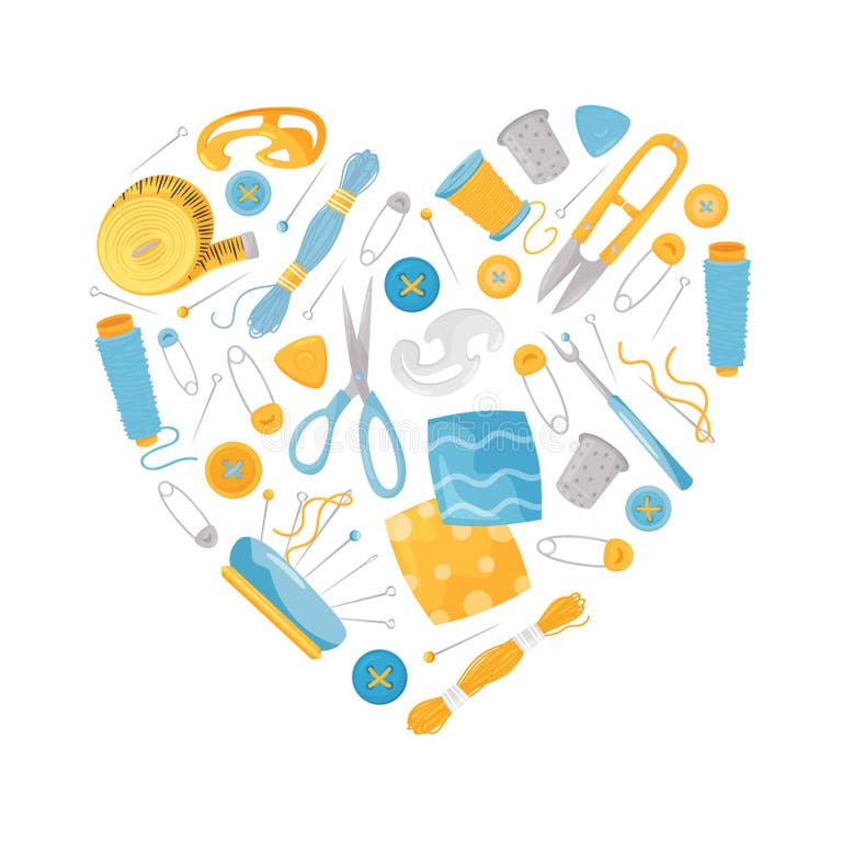 Sewing Heart Shaped Composition Design with Tools for Handmade Craft ...