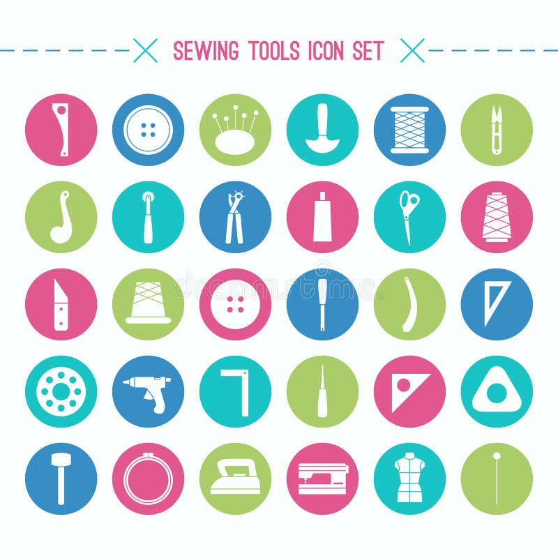 Sewing and Hobby Tools Icons Set Stock Vector - Illustration of machine ...