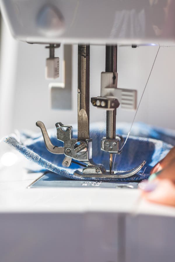 Sewing at Home: Woman is Sewing at Home, Close Up of Sewing Needle ...