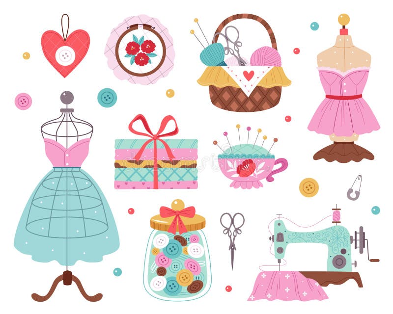Sewing Icons Set in Flat Design Stock Illustration - Illustration of ...