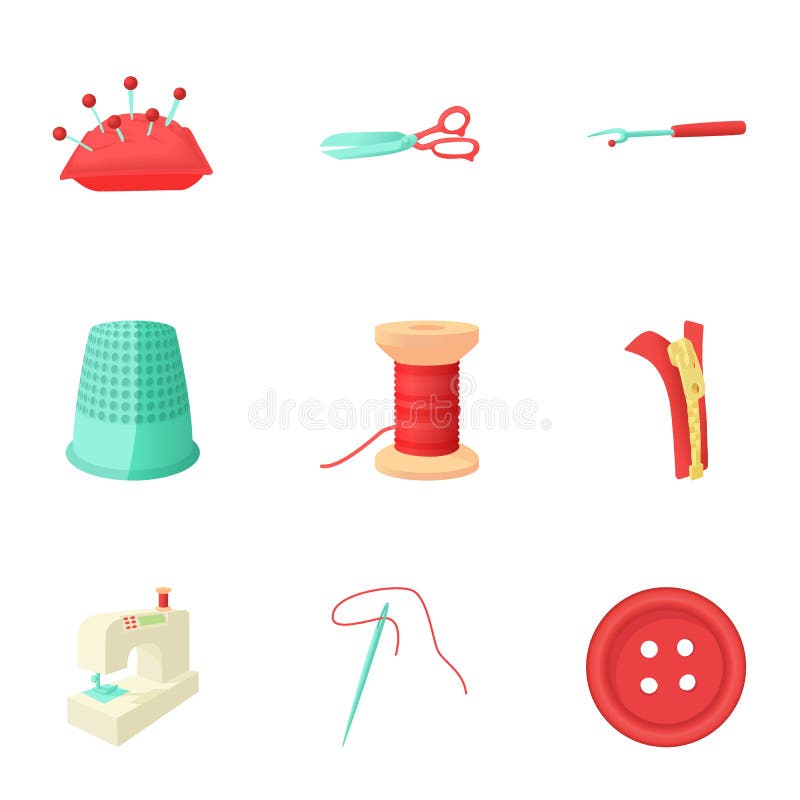 100 Sewing Icons Set, Cartoon Style Stock Vector - Illustration of iron ...