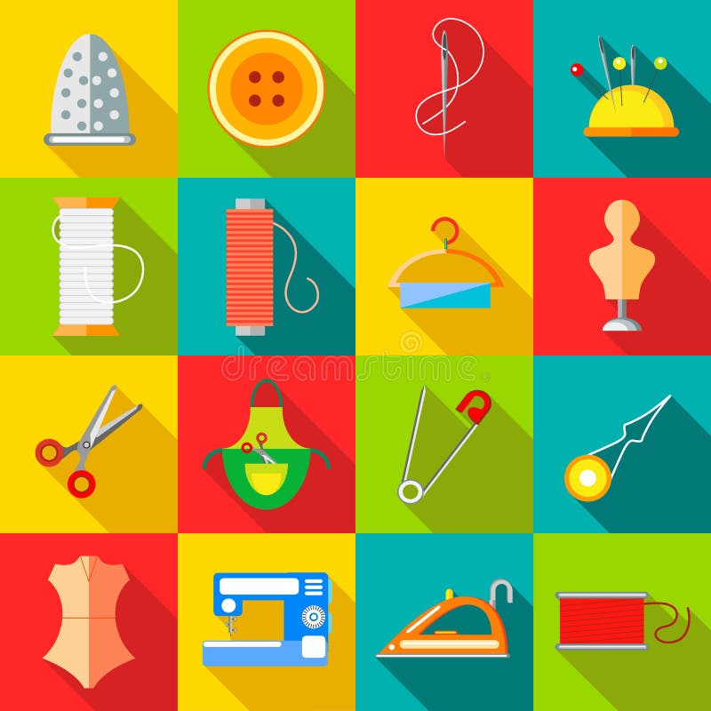 Sewing Icons Set, Flat Style Stock Vector - Illustration of designer ...