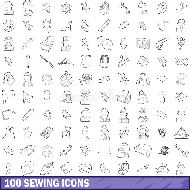 100 Sewing Icons Set, Outline Style Stock Vector - Illustration of ...