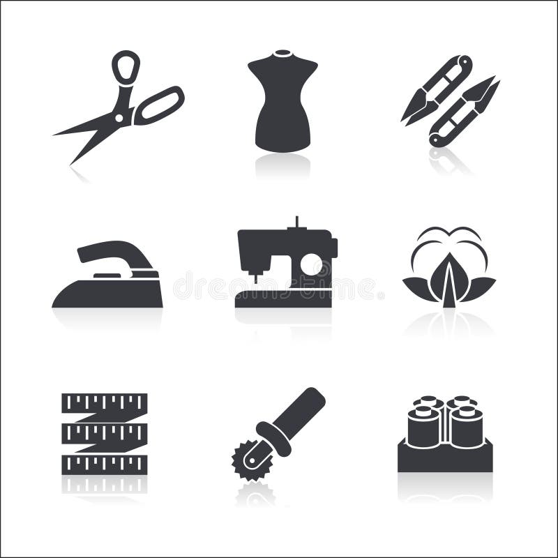 Sewing Clothing Manufacture Icons Set Stock Vector Illustration Of
