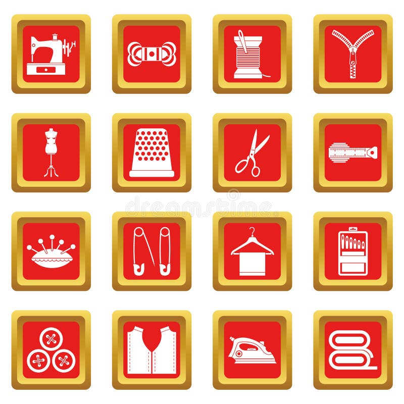 Sewing icons set red stock vector. Illustration of fashion - 97982926