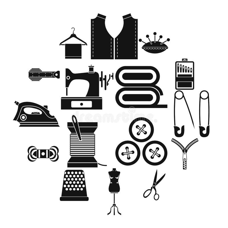 Sewing Icons Set, Simple Style Stock Vector - Illustration of business ...