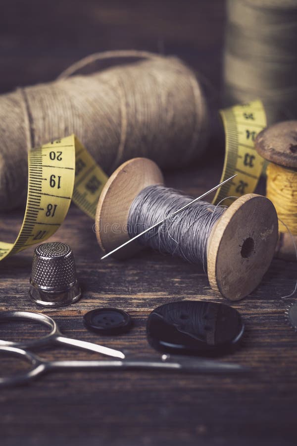 Sewing Instruments, Threads, Needles, Bobbins and Materials. Stock ...