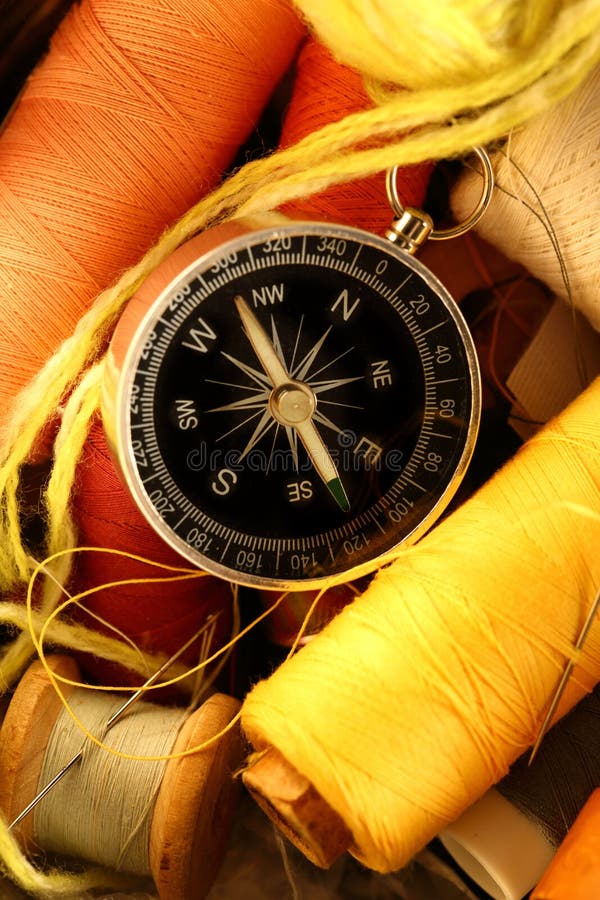 Sewing items and compass stock image. Image of centimeter - 41827093