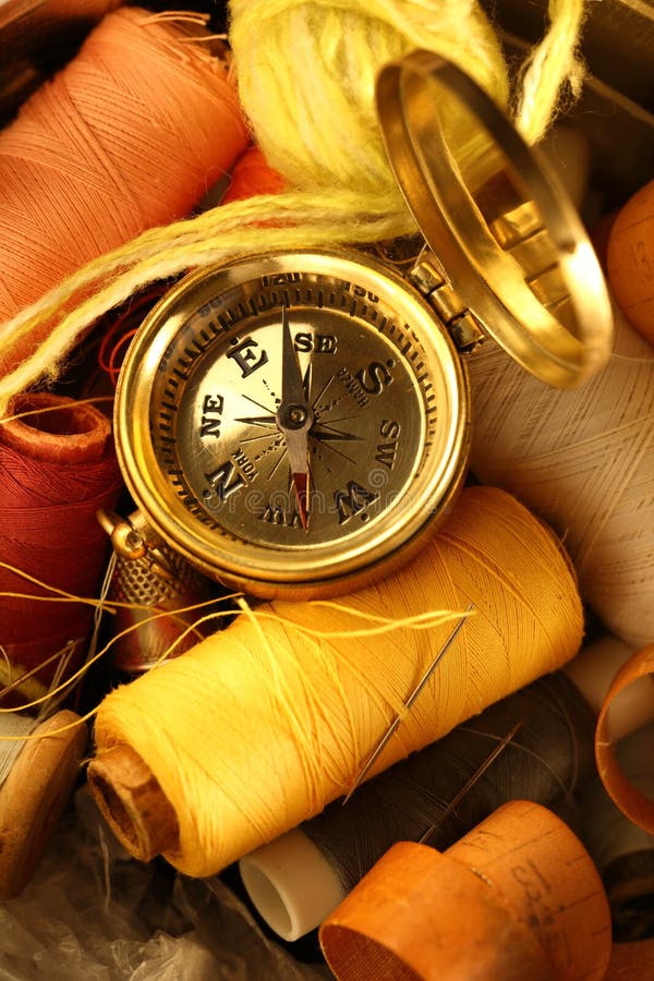 Sewing items and compass stock photo. Image of compass - 41827100