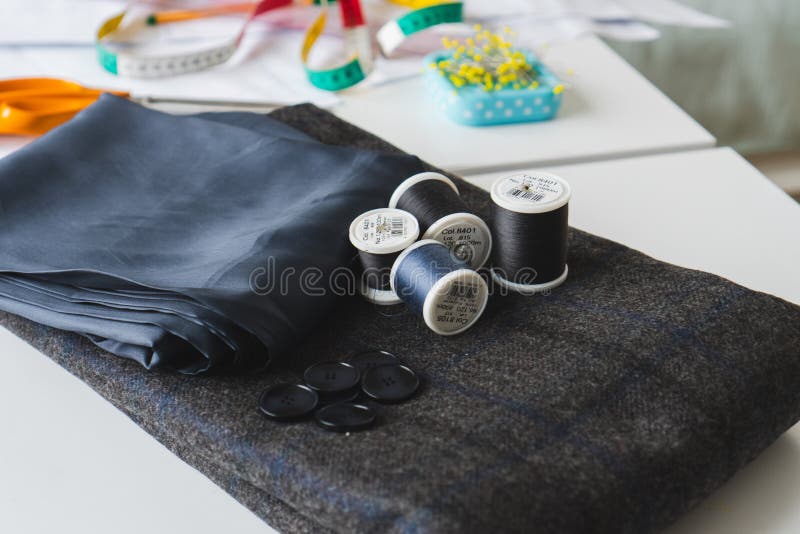 Sewing Items and Seamstress Tools. Tailoring Scissors, Measuring Tape ...