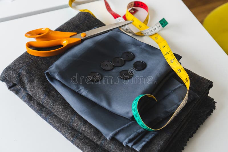 Sewing Items and Seamstress Tools. Tailoring Scissors, Measuring Tape ...