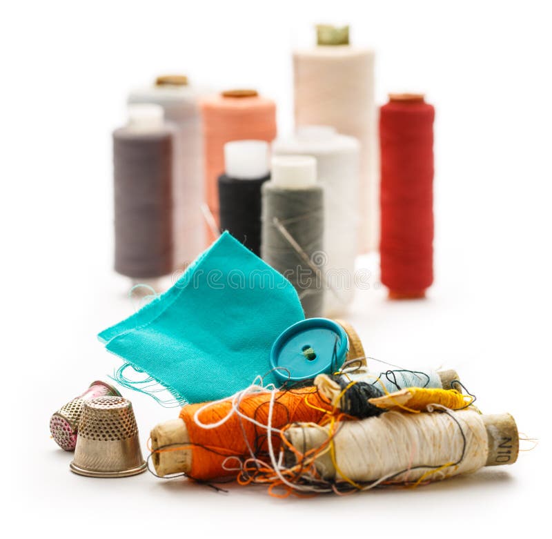 Sewing Items with Thread Bobbins Stock Photo - Image of homework ...