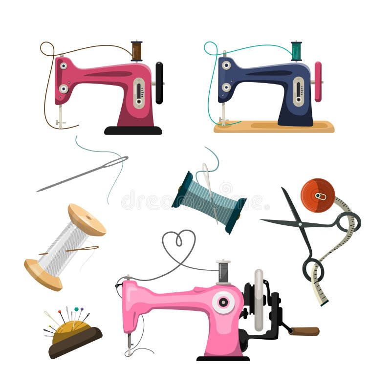 Sewing Items and Tools Isolated on White Background Stock Vector ...