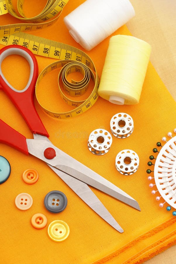 Sewing items stock photo. Image of threaded, spool, material - 32749692