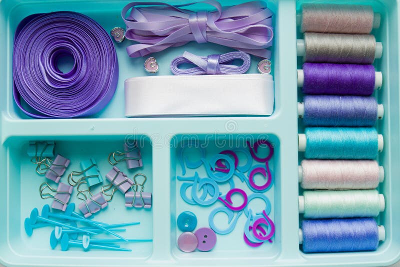 Sewing Kit Accessories and Equipment for Sewing Blue Shades. Various ...