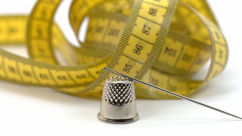 Tape Measure, Sewing Needle and Thimble Stock Photo - Image of ...