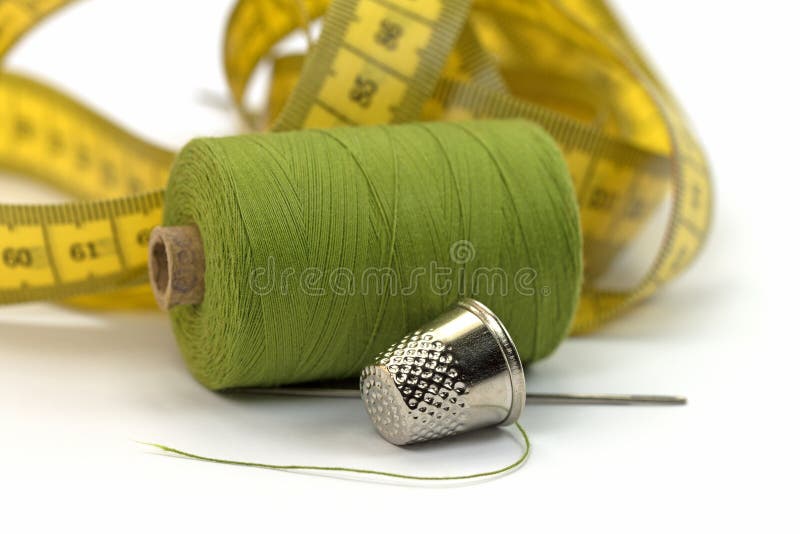 Sewing Utensils Against White Background Stock Photo - Image of spool ...