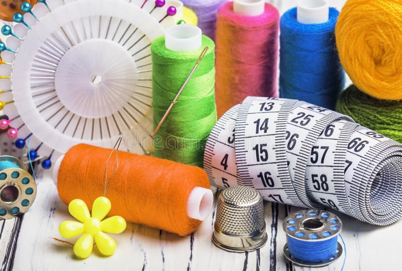 Sewing Kit from of Colored Thread Buttons Needles Stock Image - Image ...