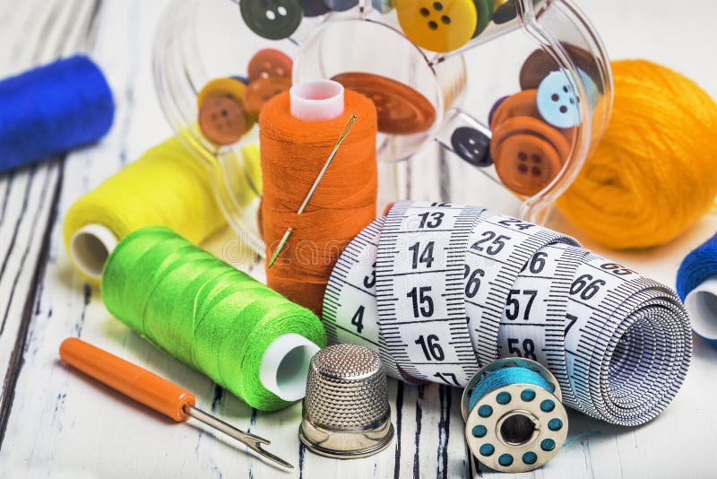 Sewing Kit from of Colored Thread Buttons Needles Stock Photo - Image ...